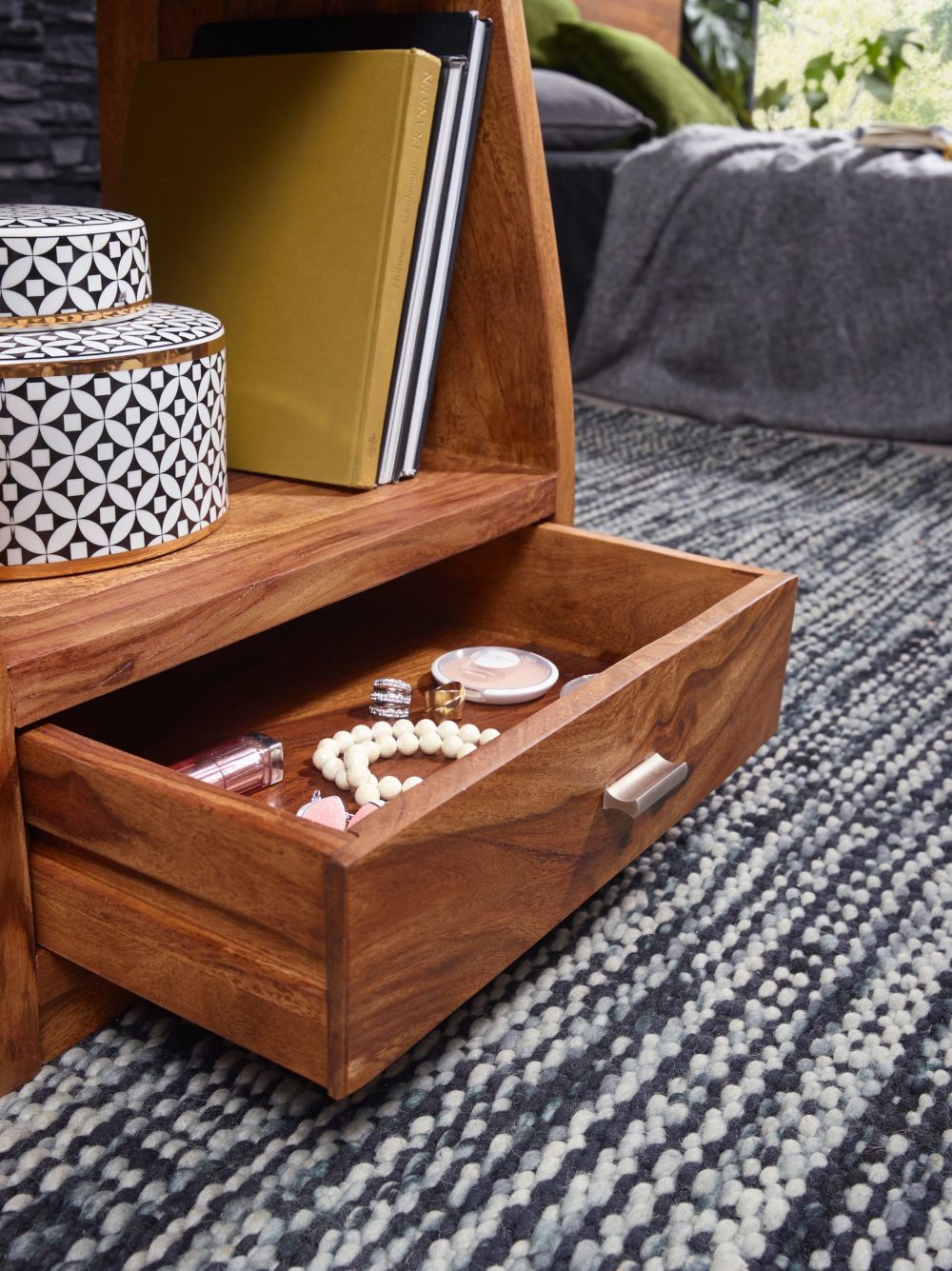 Nightstand Solid Wood Sheesham Night-dresser 53 Cm 1 Drawer Filing ...