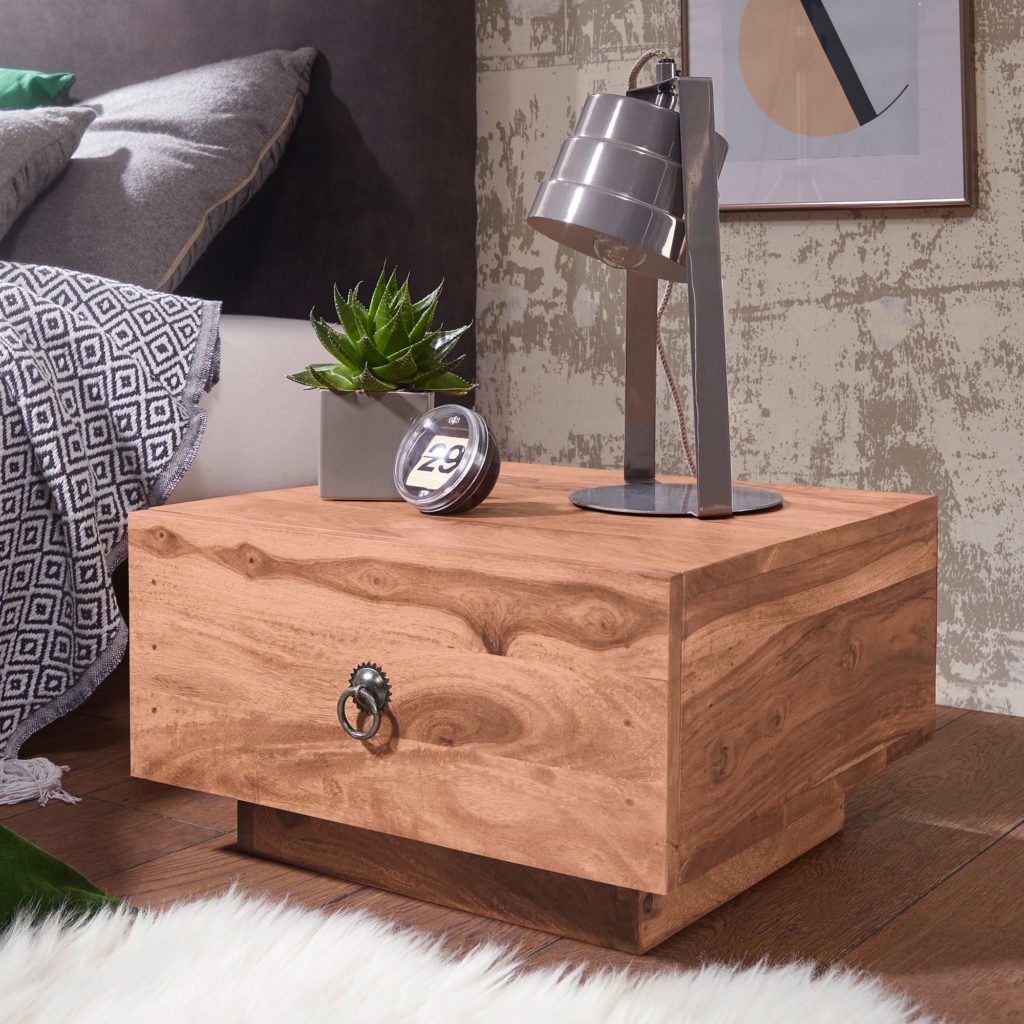 Nightstand Solid Wood Acacia Design Night-dresser 25 Cm High With ...