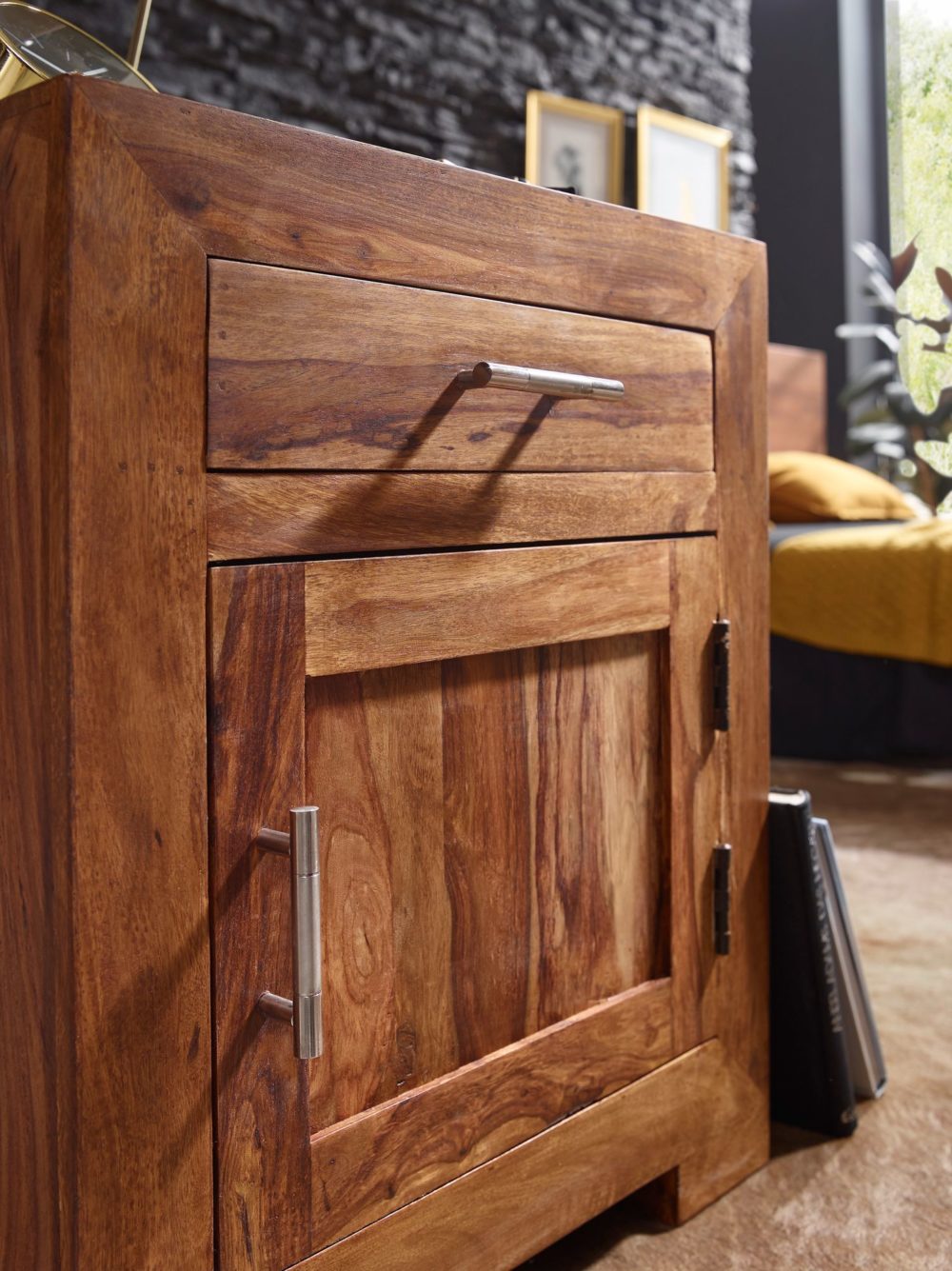 Nightstand Solid Wood Sheesham Design Nachtkommode 60 Cm With Drawer ...