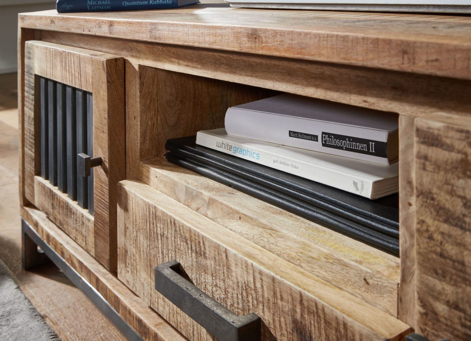 Hifi Lowboard 133 X 50 X 45 Cm Mango Solid Wood / Metal Vintage Tv ...